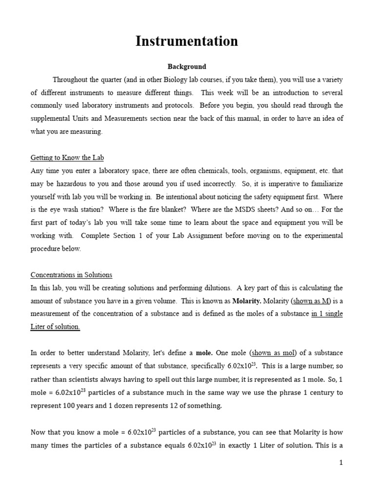 Backg - Lab Assign - Instrumentation | PDF | Mole (Unit) | Metrology