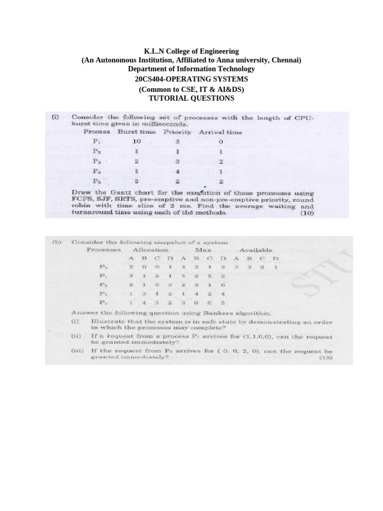 OS Tutorial Question | PDF | Teaching Methods & Materials | Technology ...