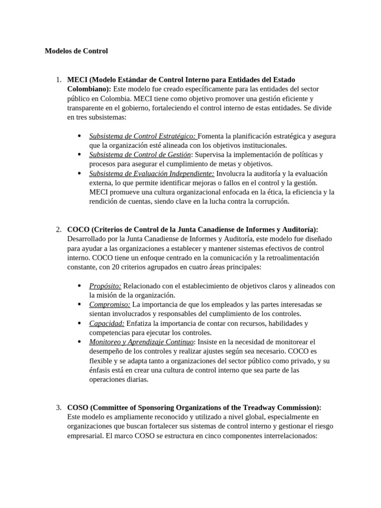 Modelos de Control Interno: MECI, COCO, COSO, COBIT | PDF | Cobit ...