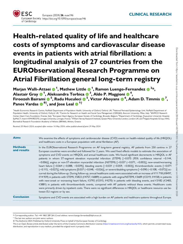 Clinical Research: Europace (2024), Euae146 | PDF | Myocardial Infarction | Cardiovascular Diseases