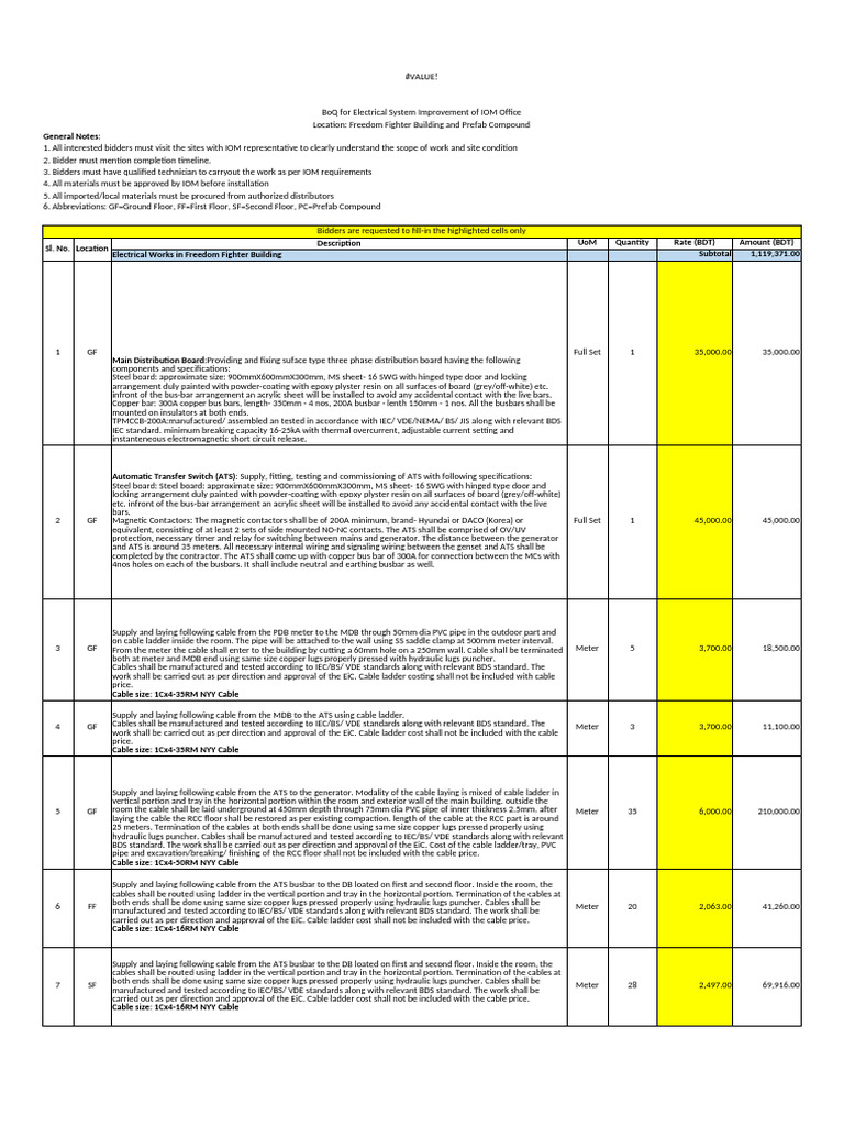Iom Ele Civil Final Boq | PDF | Electrical Wiring | Electrical Connector