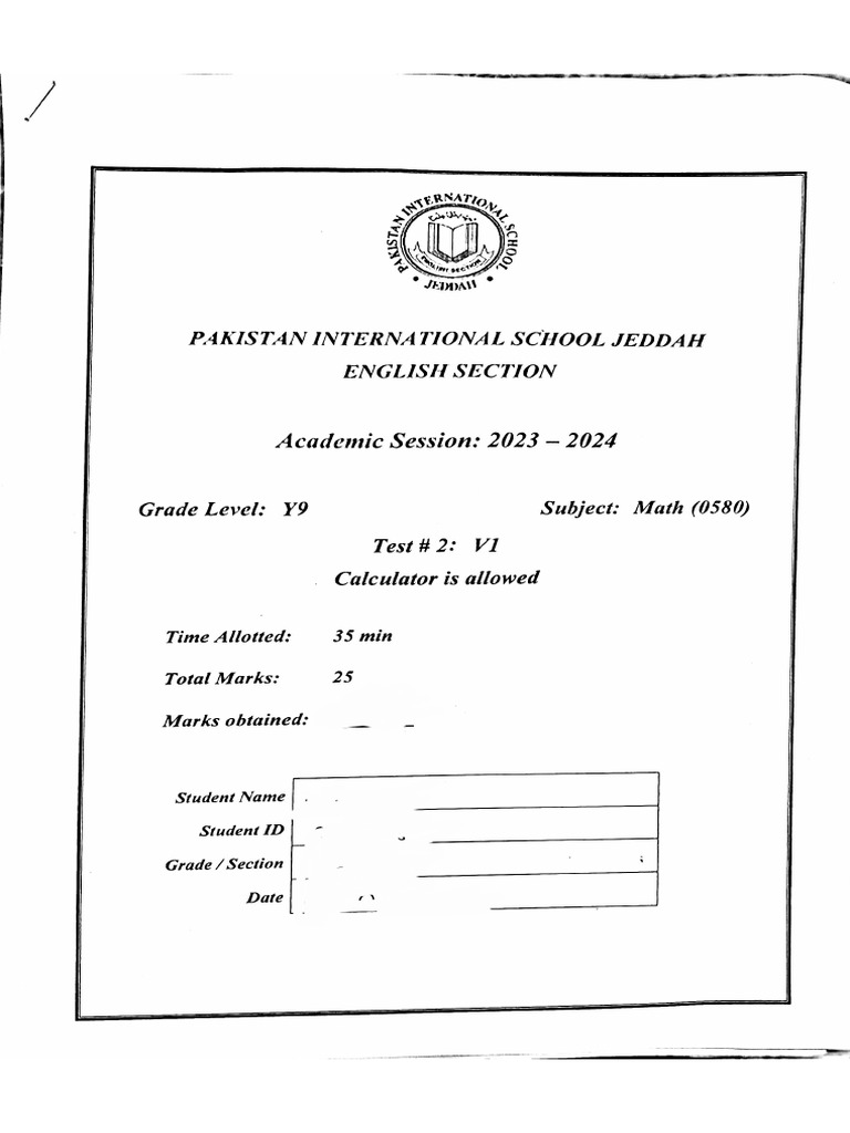 Y9 Test 2 Maths 2023 | PDF