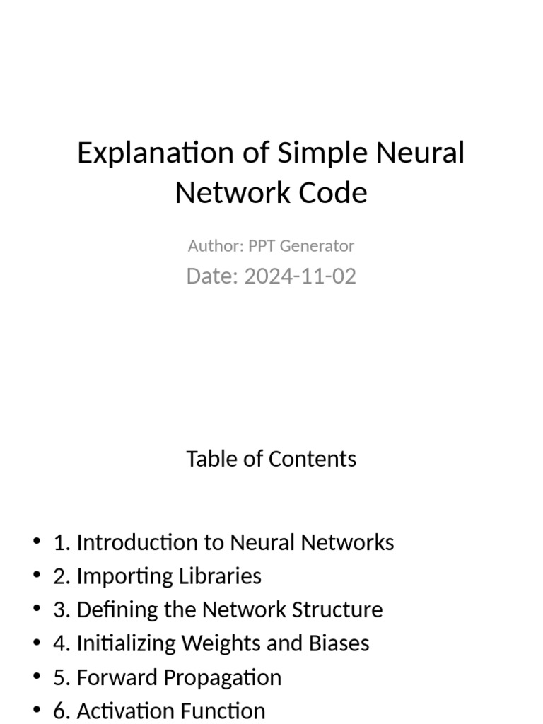 Simple Neural Network Explanation Slides | PDF