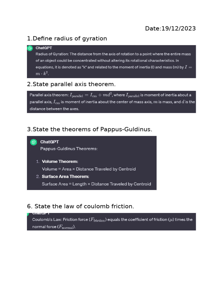 Date:19/12/2023 1.define Radius of Gyration | PDF