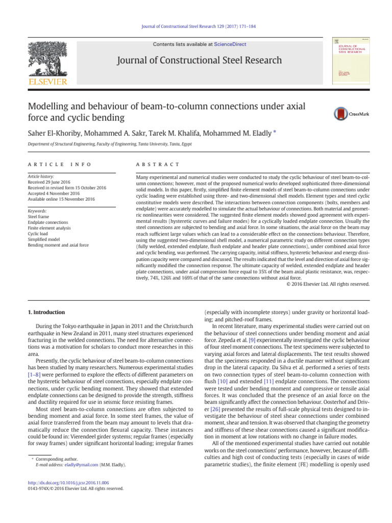 Modelling and Behaviour of Beam-To-Column Connections Under Axial Force ...