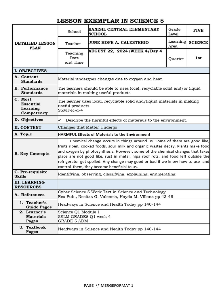 SCIENCE 5_Q1_WK4_D4_LE | PDF | Atmosphere Of Earth | Climate Change