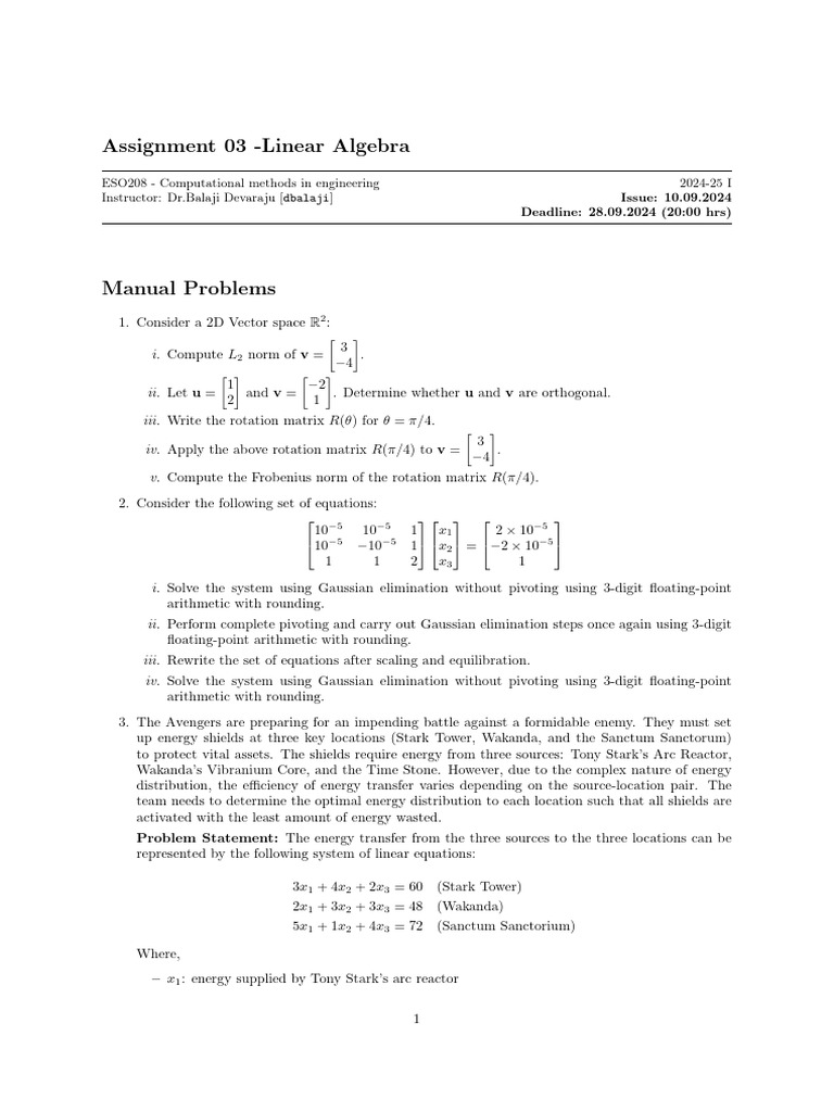 ESO208 - Assignment3 - Linear Algebra | PDF | Matrix (Mathematics) | Linear Algebra