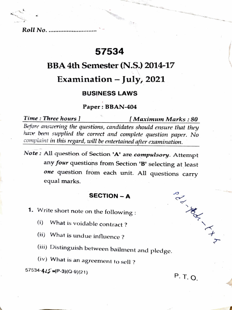 Business Law Question Paper | PDF | Guarantee | Indemnity