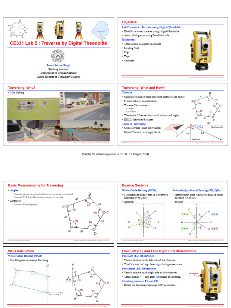 Lab5 CE331 Traversing Theodolite 2024 | PDF | Angle | Azimuth