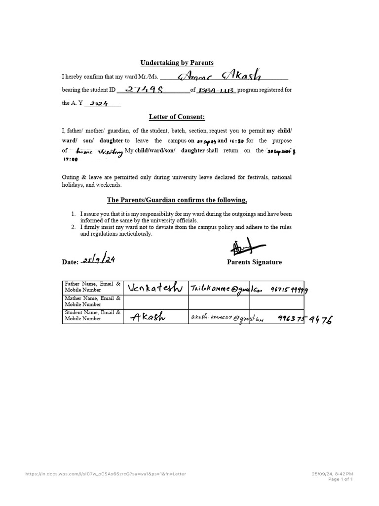 Letter of Consent Format For Outing | PDF | Wellness