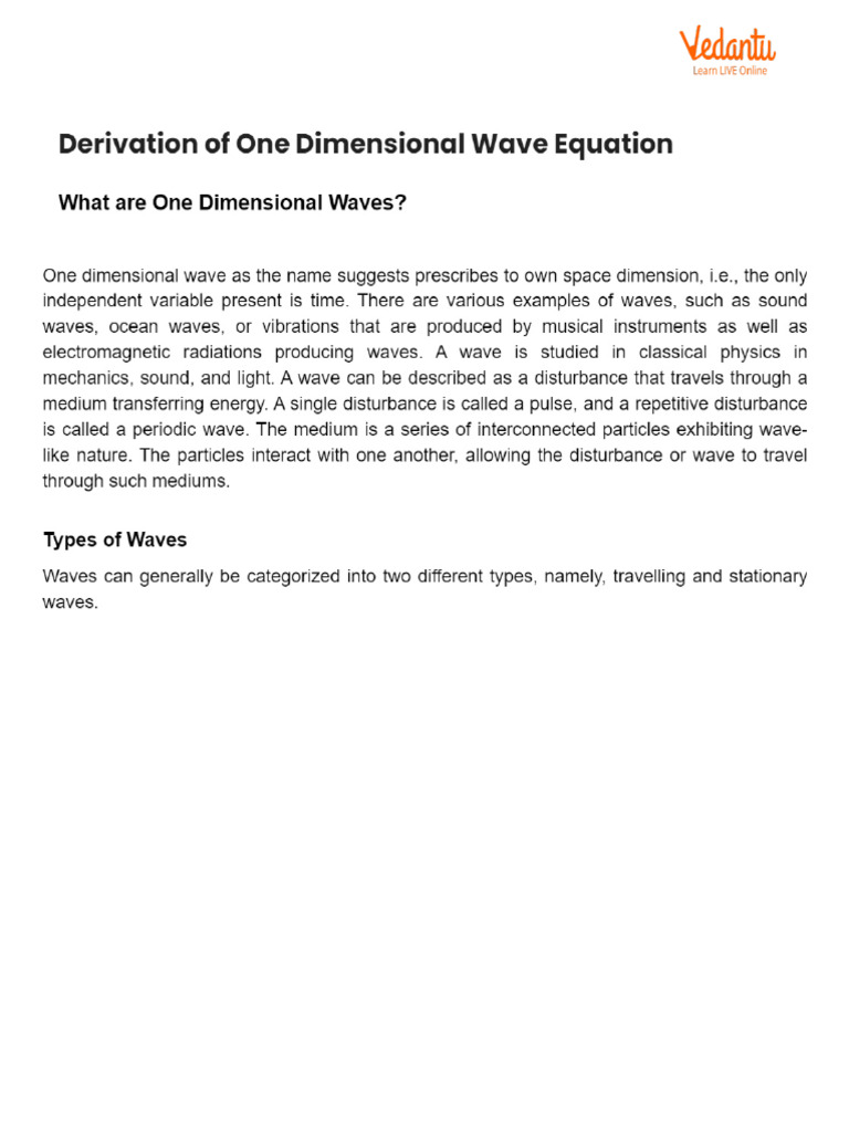 Derivation of One Dimensional Wave Equation | PDF