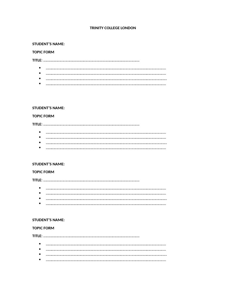 Trinity College London Topic Forms | PDF