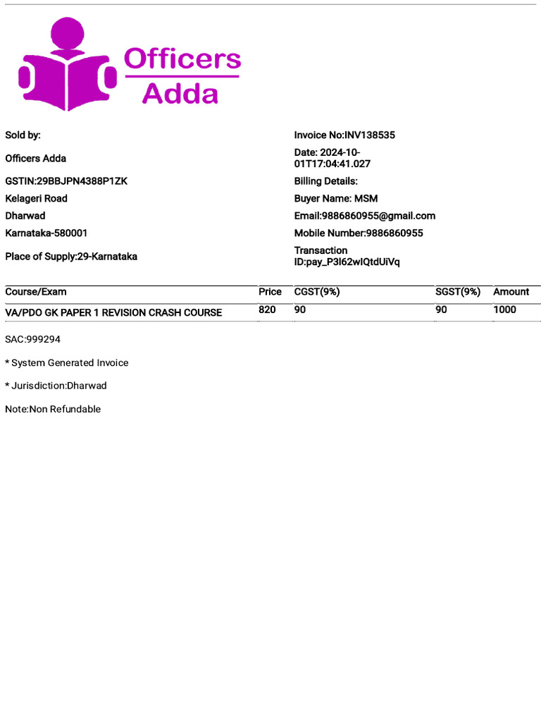 Student Invoice | PDF