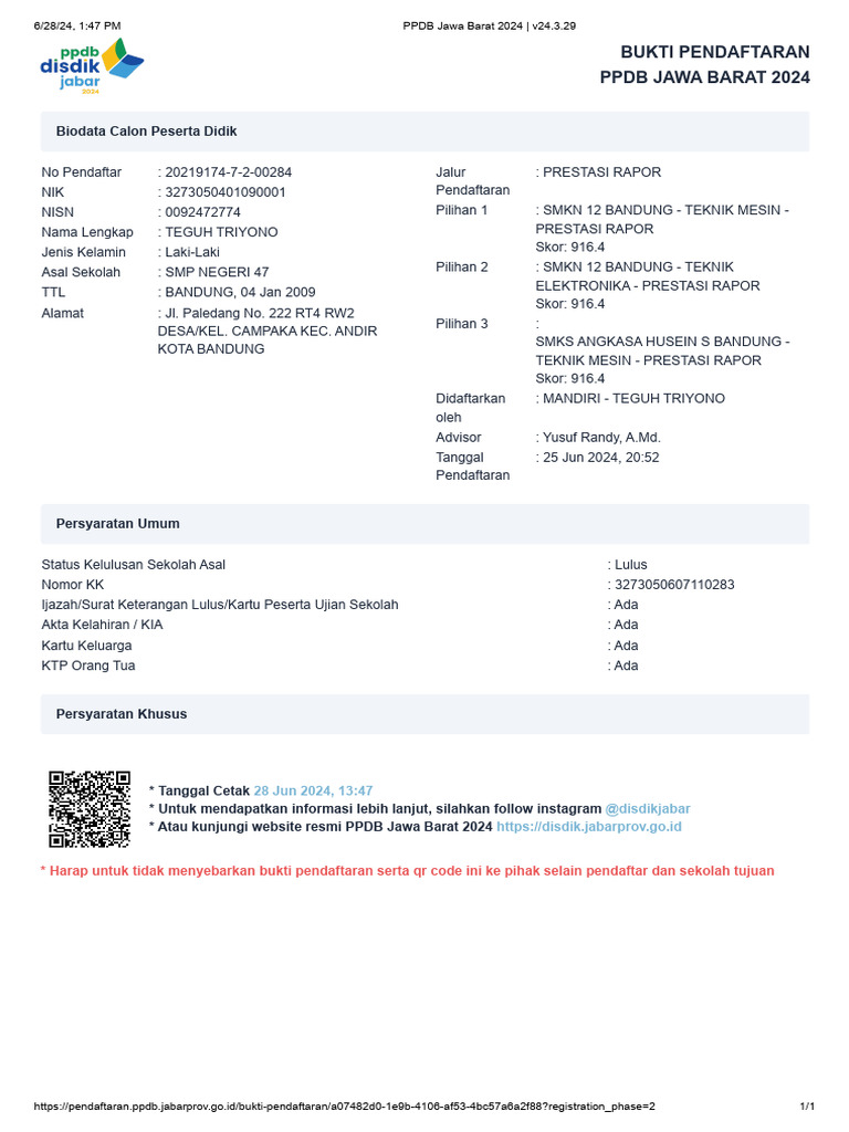 PPDB Jawa Barat 2024 - Teguh Triyono | PDF