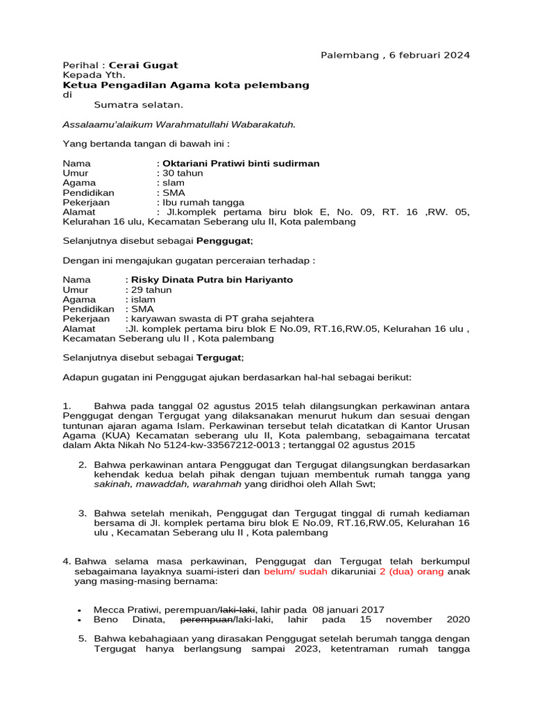 Surat Cerai Gugat | PDF