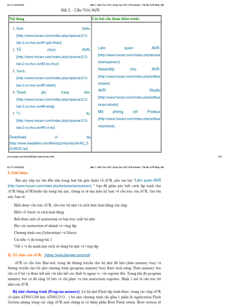 Bài 2 - Cấu Trúc AVR - Cùng Học AVR (AVR Tutorial) - Tài Liệu AVR Tiếng Việt | PDF