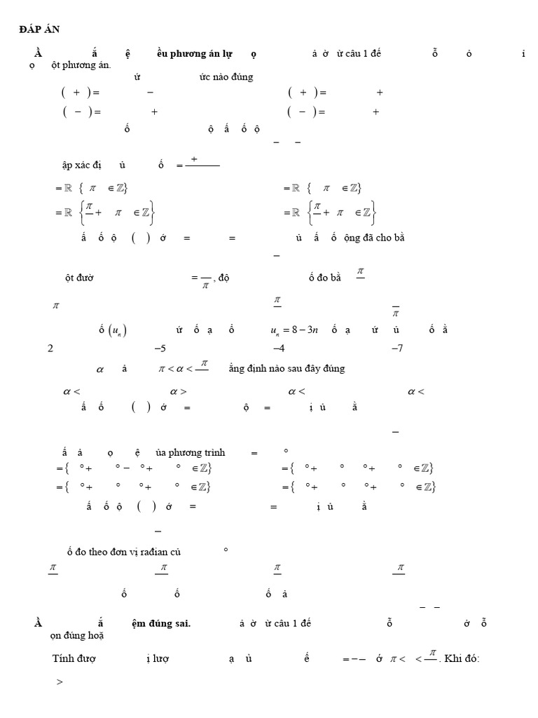Dap An de On GK1 Toan 11 | PDF