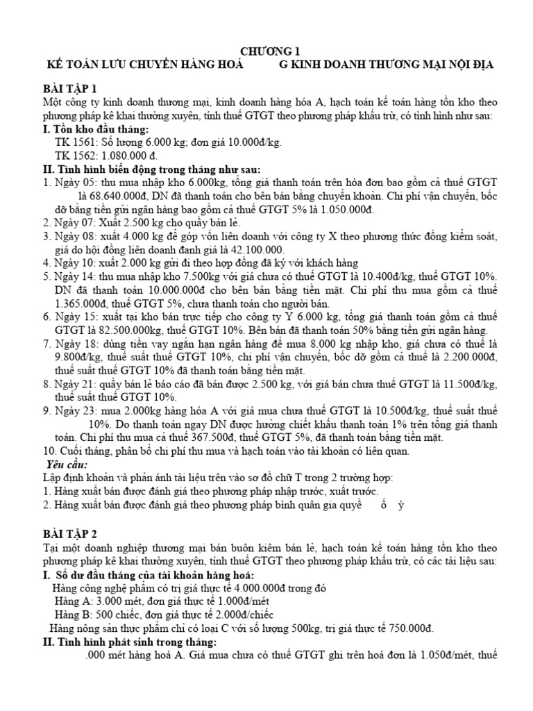 Bài tập KTTC3- Cô Mơ | PDF