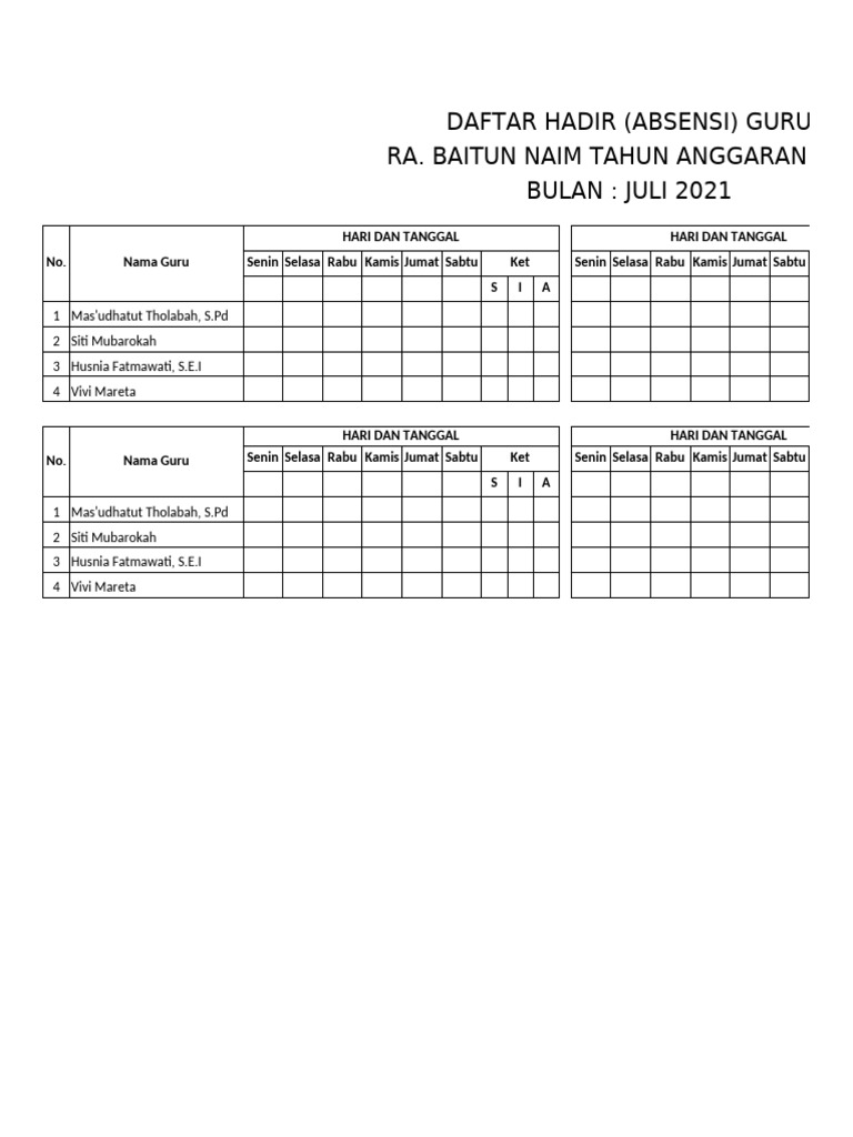 Absensi Guru Manual | PDF