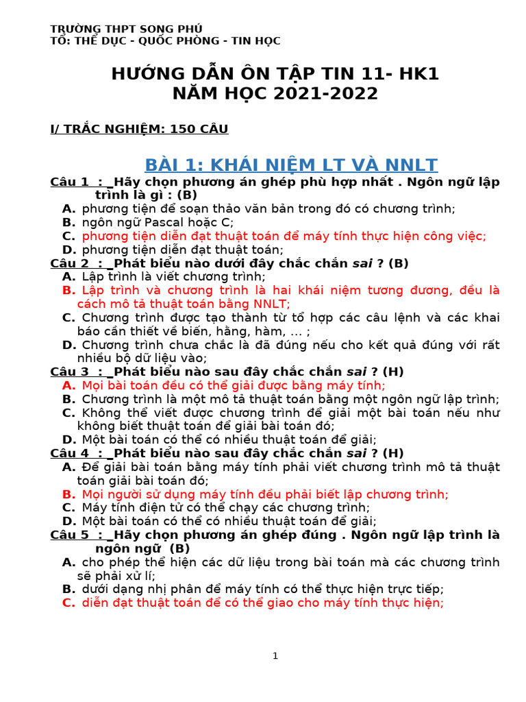 DE CUONG TIN HOC 11-HKI(21-22) | PDF