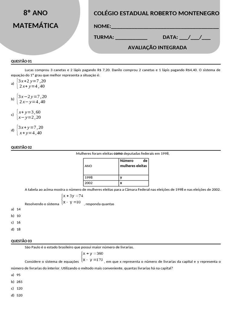 8º Ano Matemática Pdf álgebra Matemática