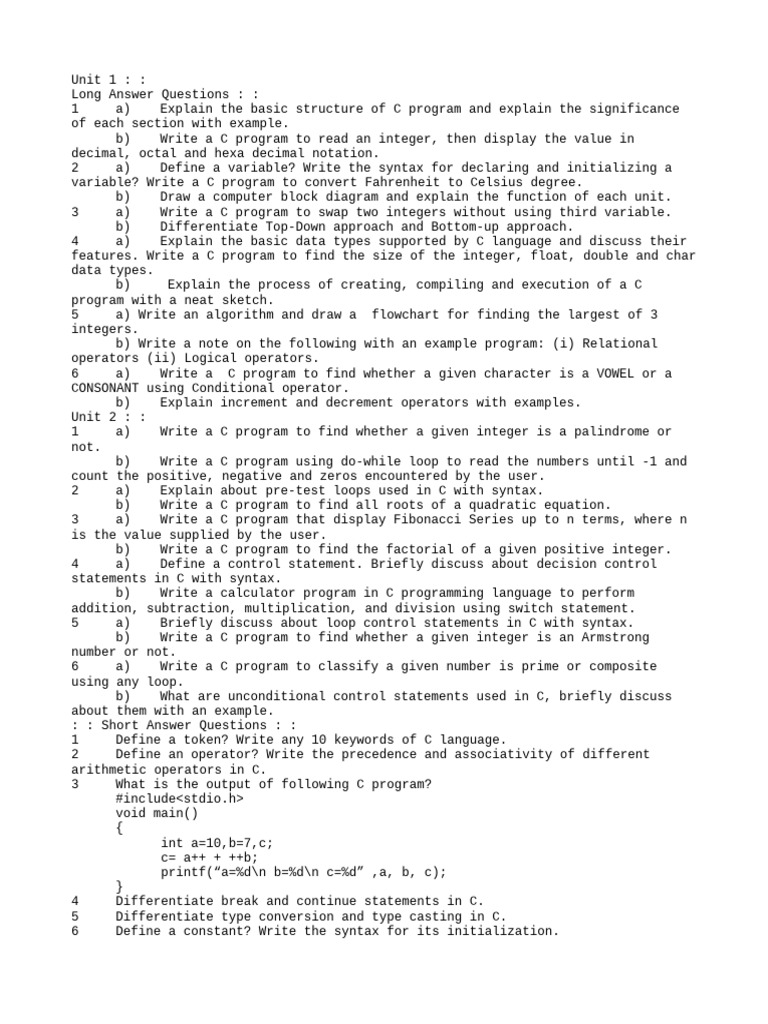 C Programming Concepts and Exercises | PDF | Computer Program | Programming