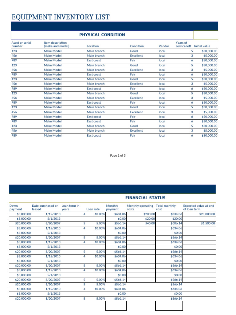 Equipment Inventory List Template | PDF | Investing | Business Economics