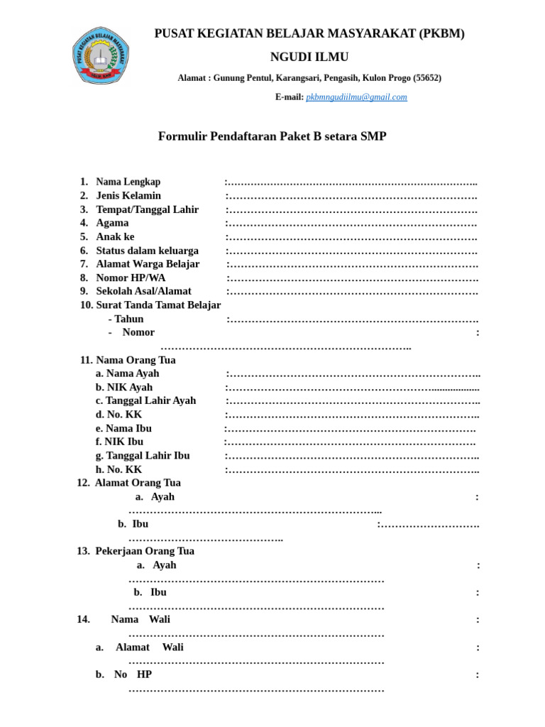 Formulir Pendaftaran Paket B Pdf Game Aktivitas