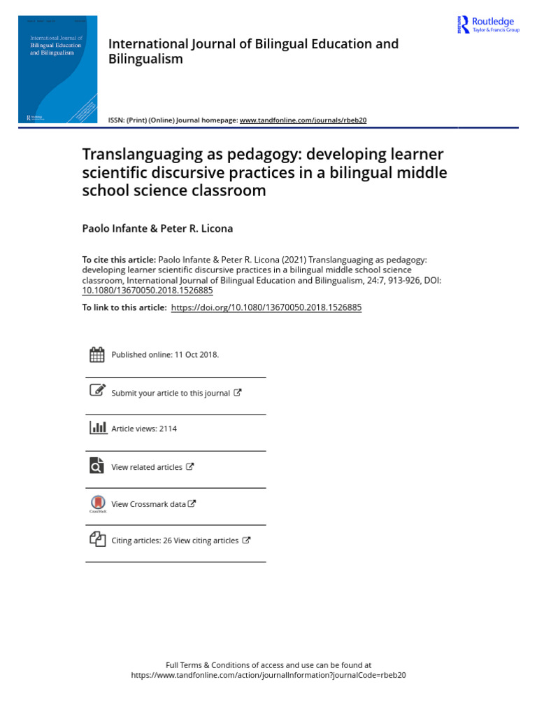 Translanguaging As Pedagogy Developing Learner Scientific Discursive ...