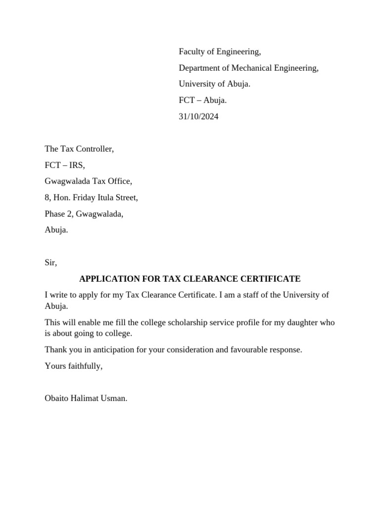 Application For TCC | PDF