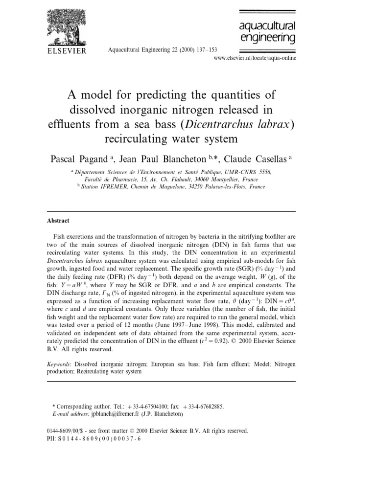 A Model For Predicting The Quantities of Dissolved Inorganic Nitrogen Released in Effluents From ...