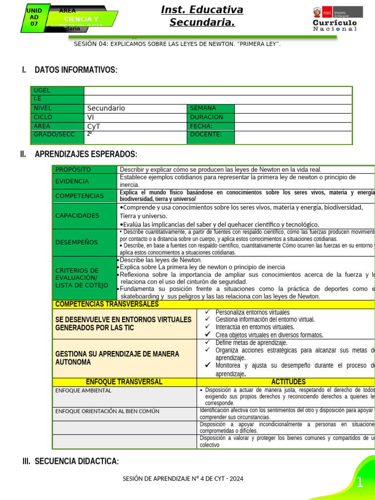 C-2º Ses-Act 4-Cyt Und 7 Sem 3 | PDF | Fuerza | Las leyes del movimiento de Newton