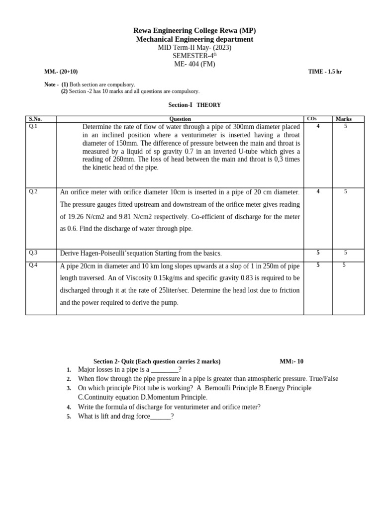FM Paper 2 | PDF | Pressure | Classical Mechanics