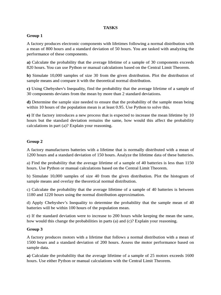 TASKS | PDF | Standard Deviation | Normal Distribution