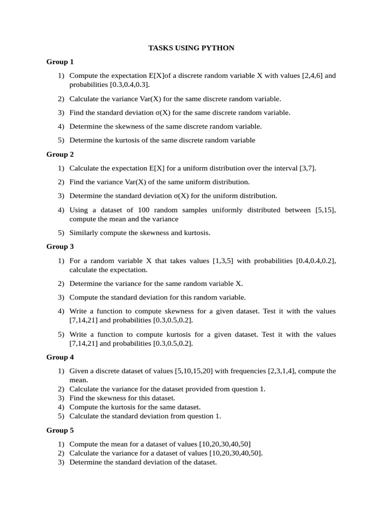 TASKS USING PYTHON | PDF | Variance | Skewness