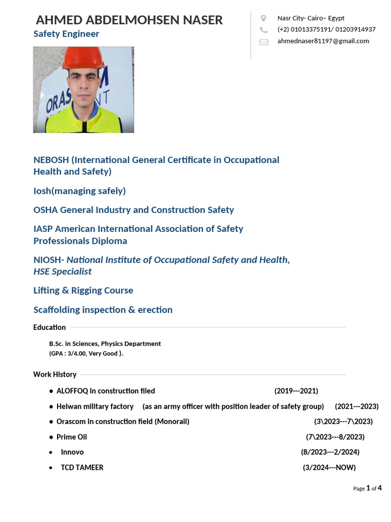 Safty Engineer Ahmed Naser | PDF | Occupational Safety And Health | Safety