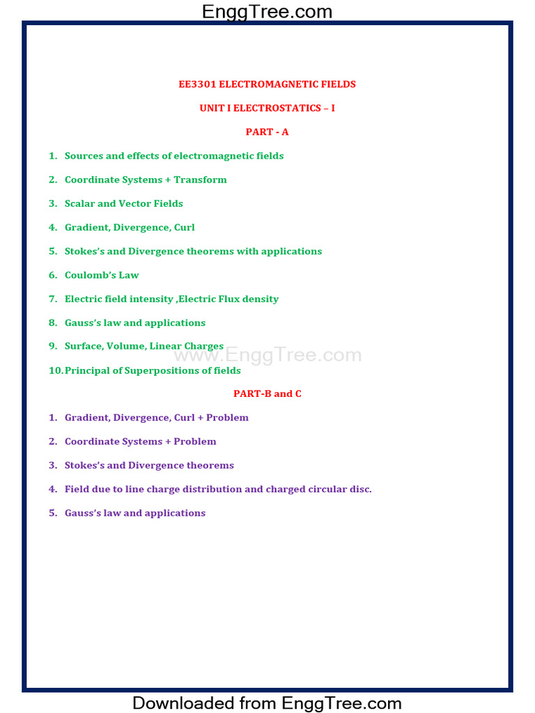 EE3301 Electromagnetic Fields Question Bank 1 | PDF | Magnetic Field | Inductance