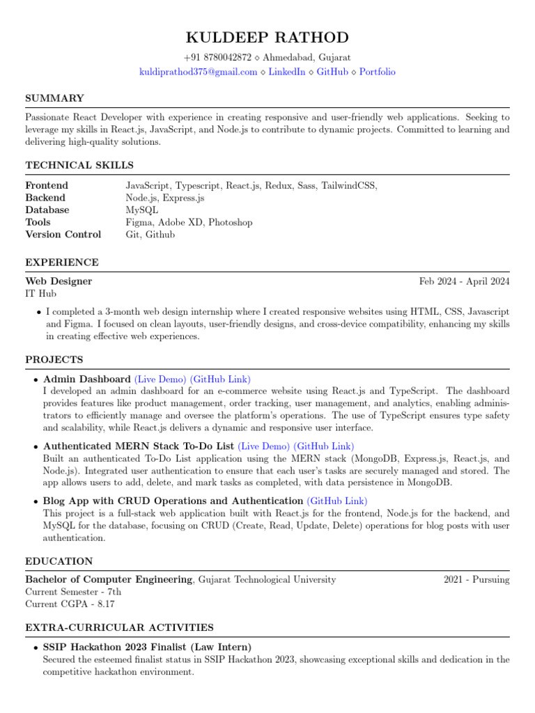 Kuldeep - Resume | PDF | Web Design | Java Script