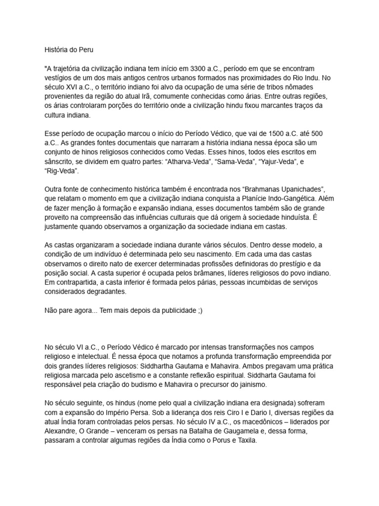 História Do Peru | PDF | Vedas | Império Aquemênida
