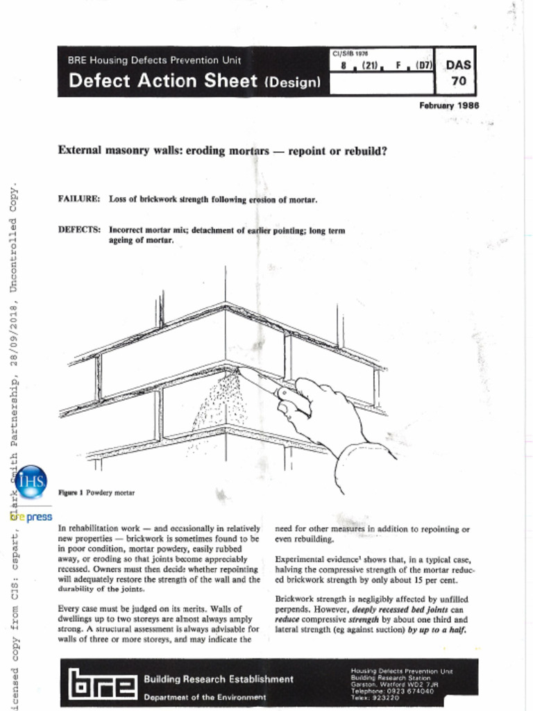 Masonry - Defect Action Sheet - Eroding Mortar | PDF