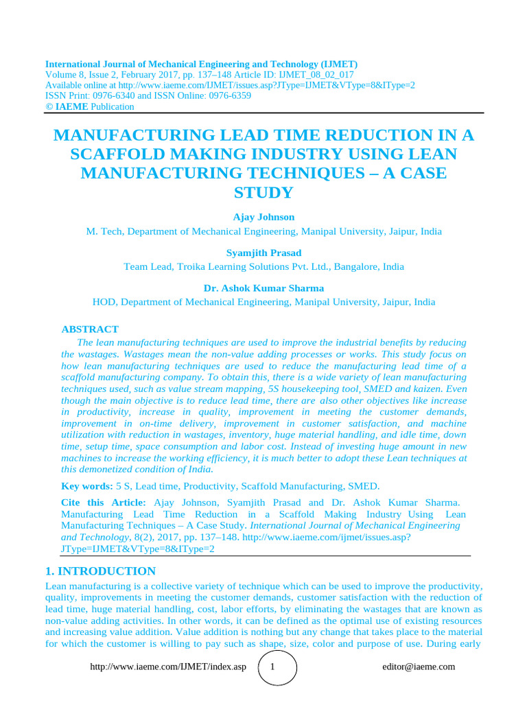 Lean Techniques for Scaffold Lead Time Reduction | PDF | Lean ...
