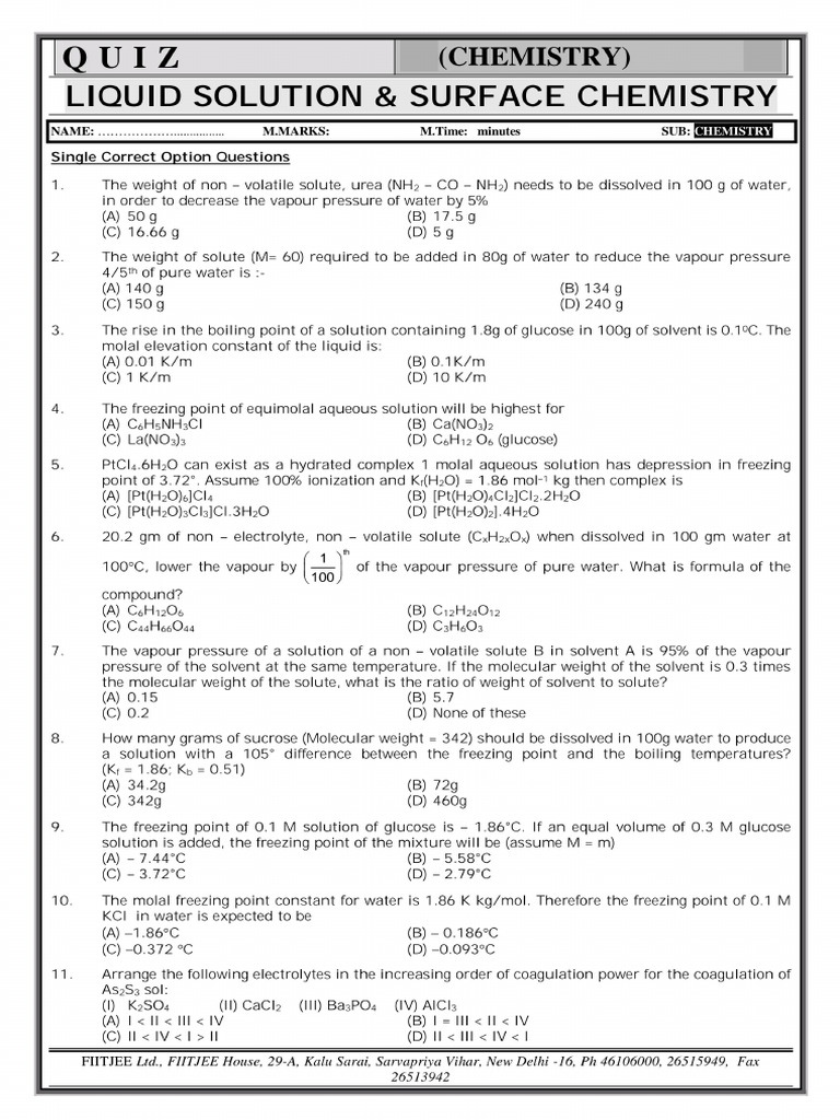 Quiz-Liquid Solution & Surface Chemistry-Mks - JS - F - 240810 - 074253 ...