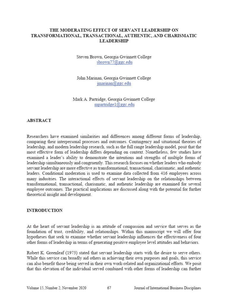 The Moderating Effect of Servant Leaders | PDF | Leadership | Transformational Leadership