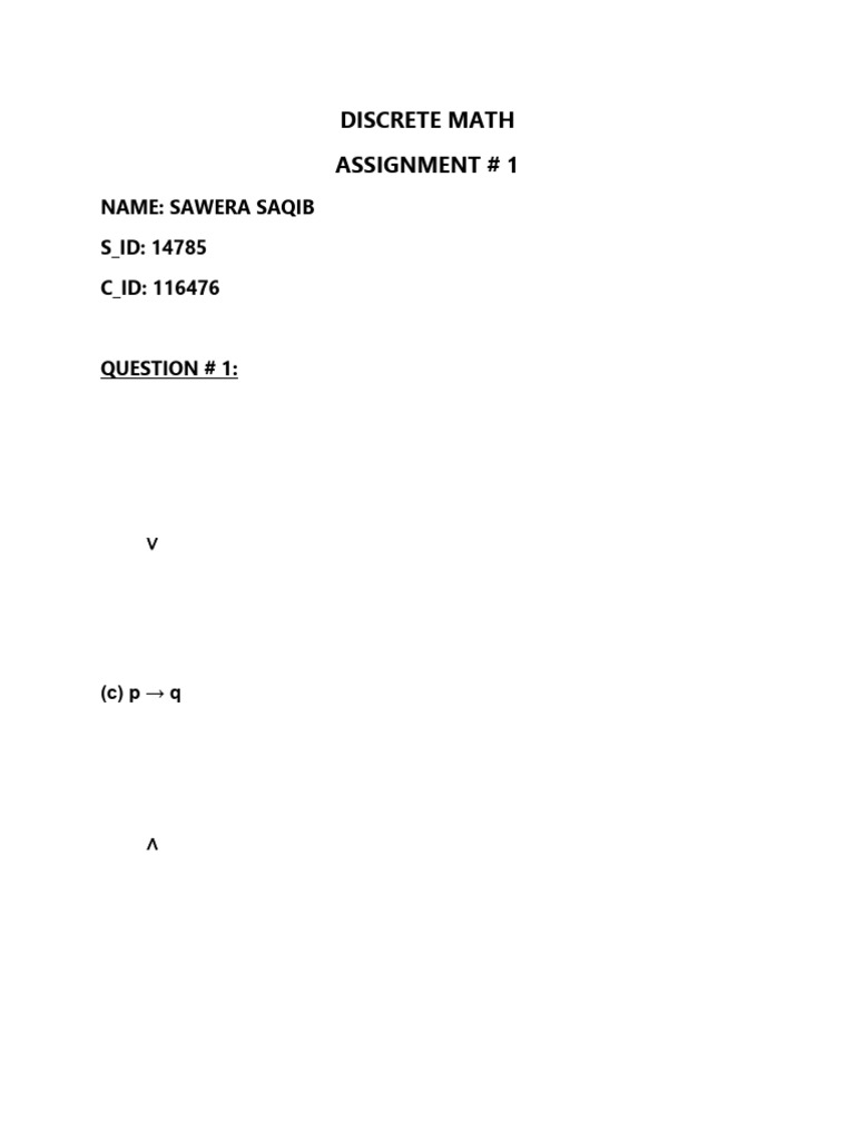 DISCRETE MATH Assignment1 Sawera | PDF
