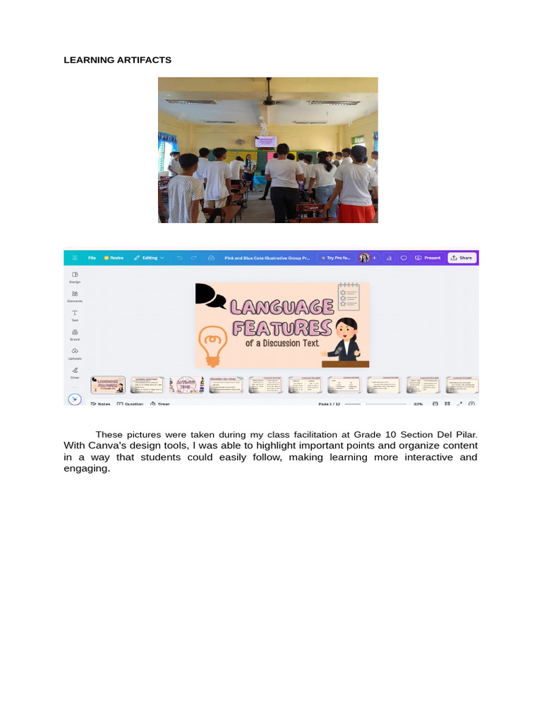 Learning Artifacts: These Pictures Were Taken During My Class Facilitation at Grade 10 Section ...