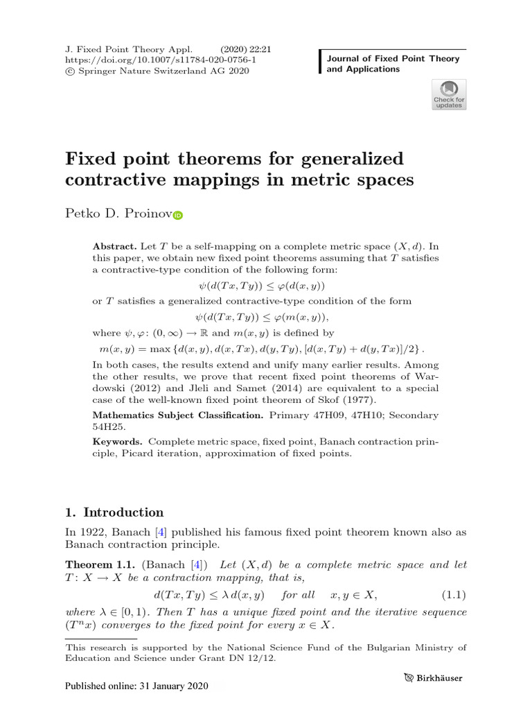 Fixed Point Theorems For Generalized Contractive Mappings in Metric Spaces | PDF | Limit ...