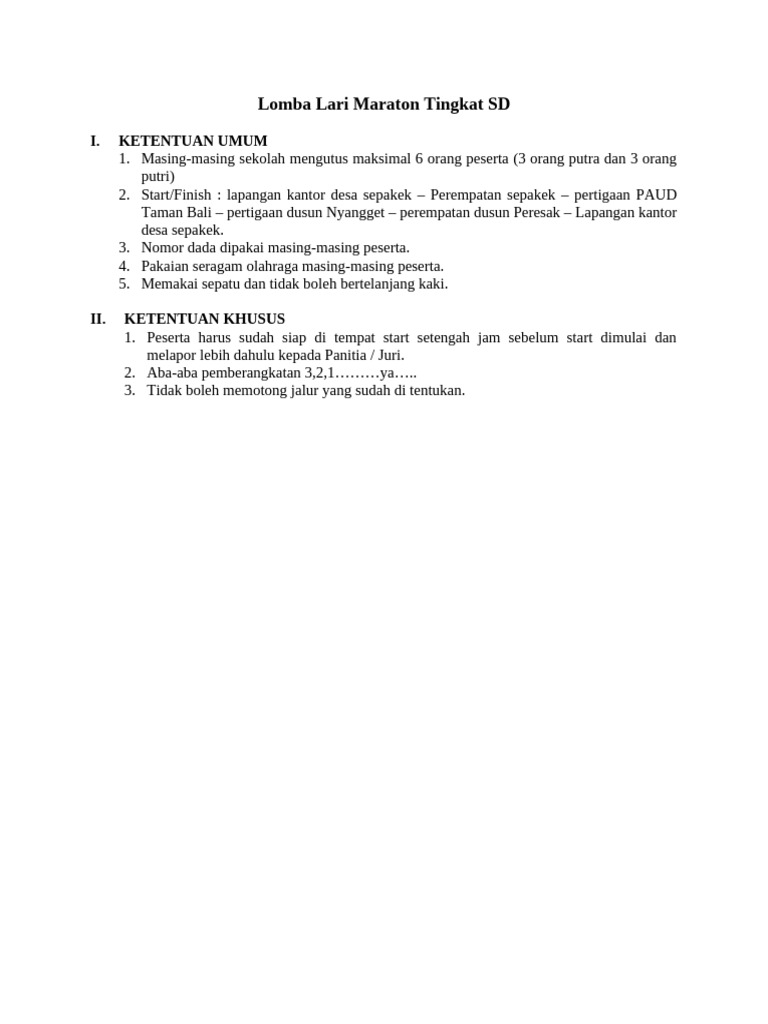 Lomba Lari Maraton Tingkat SD | PDF