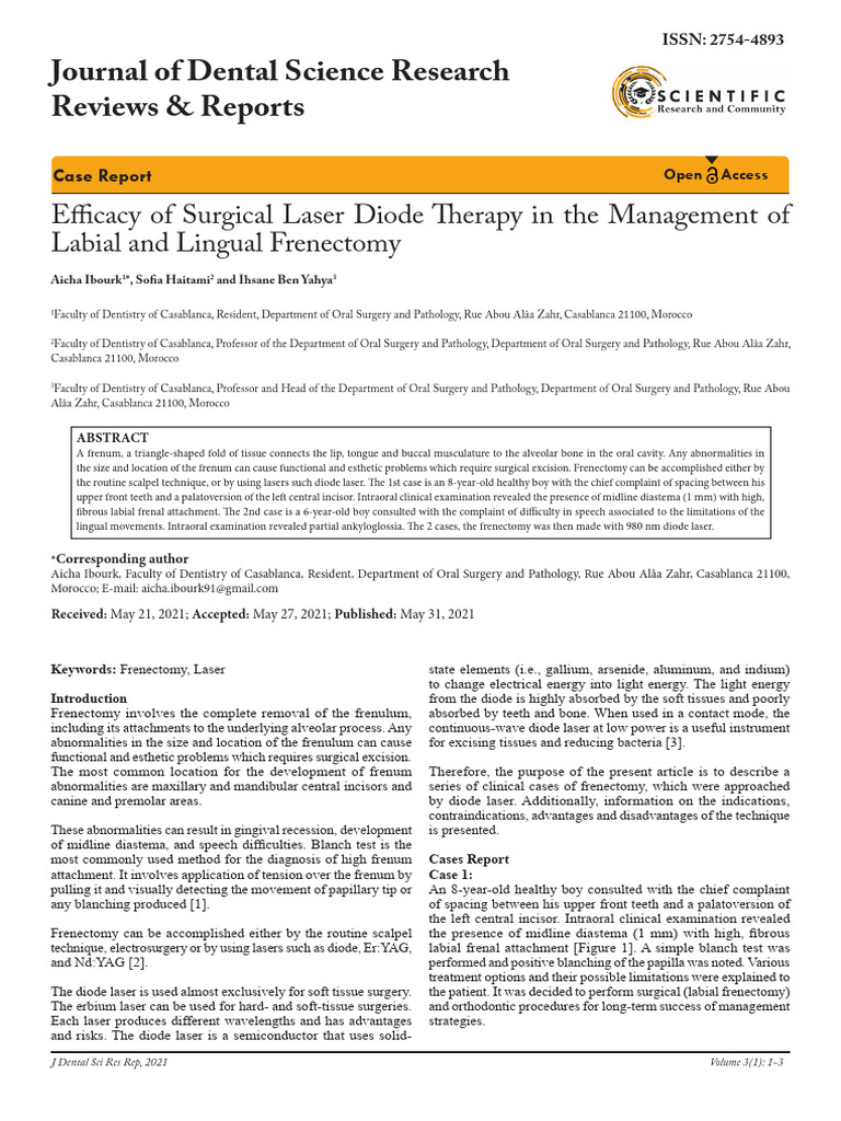 Efficacy of Surgical Laser Diode Therapy in The Management of Labial ...