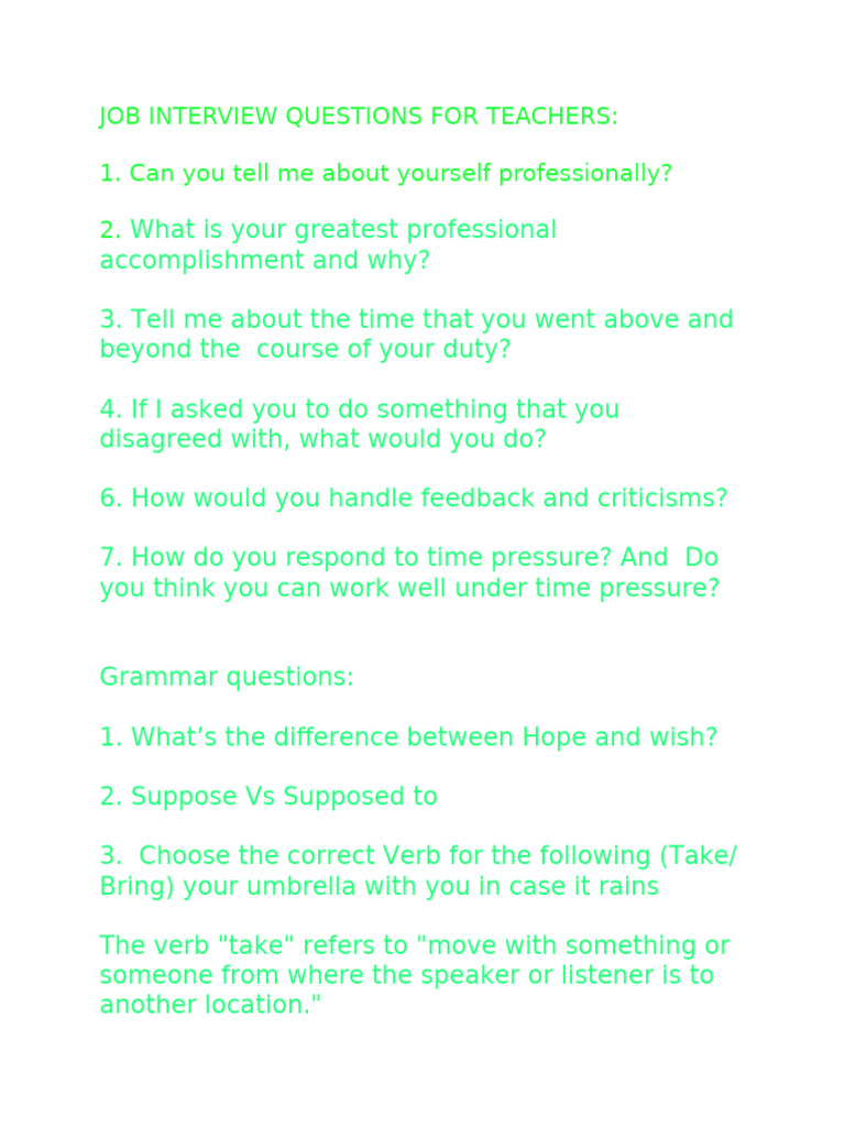 Teacher Job Interview Questions Guide | PDF
