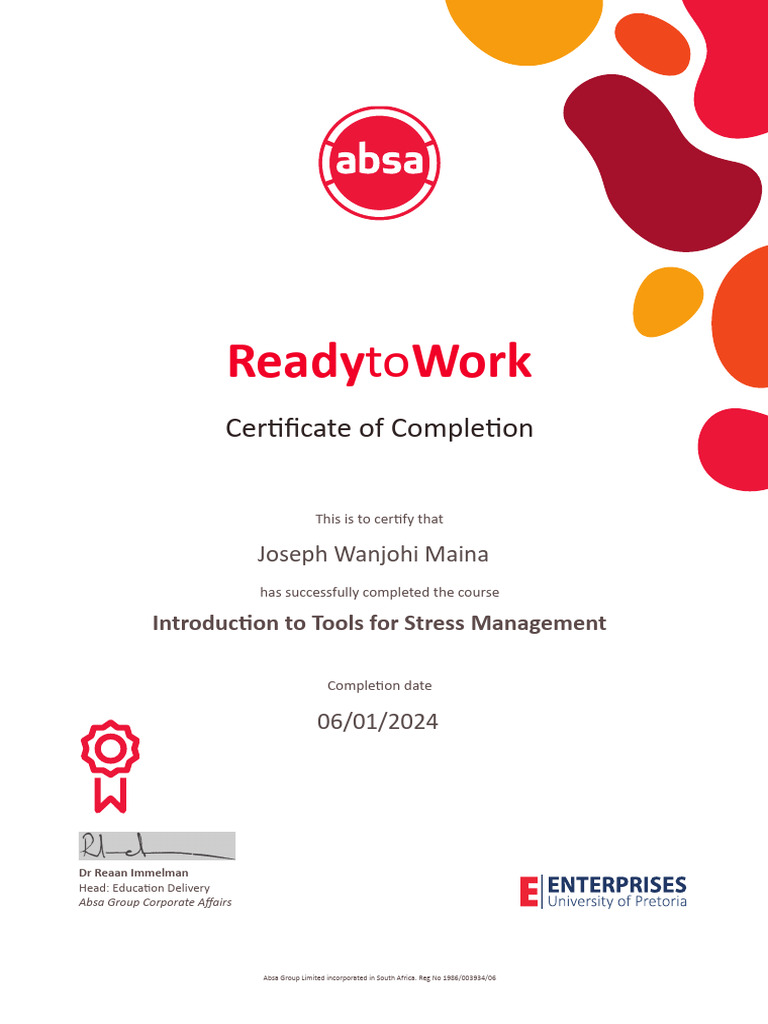 Tools For Stress Management Certificate | PDF